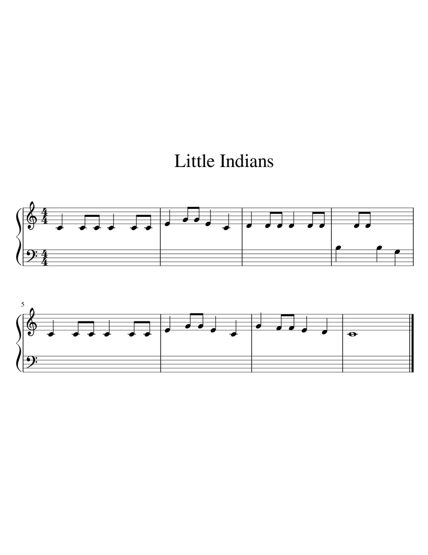 Ten Little Indians - Easy Piano Sheet Music for Piano (Solo ...