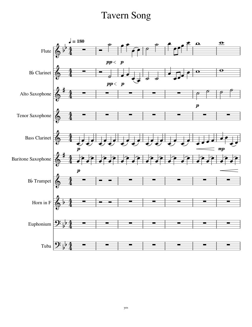 Tavern Song Sheet music for Euphonium, Tuba, Flute, Clarinet in b-flat ...