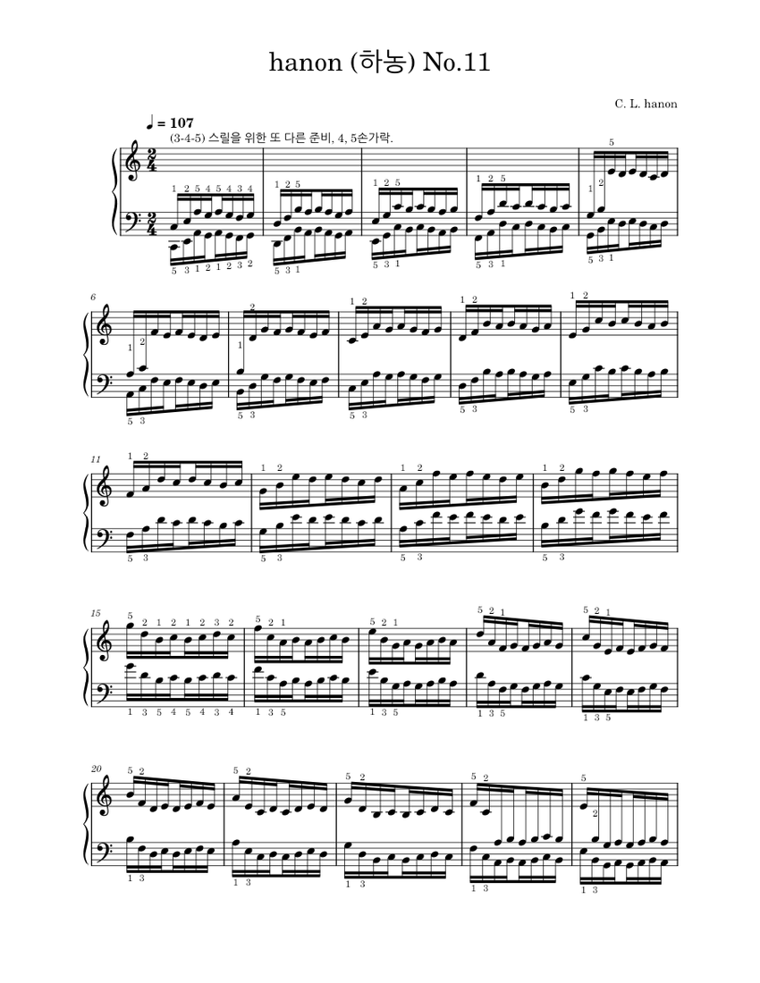 hanon 하농 No.11 Sheet music for Piano (Solo) Easy | Musescore.com