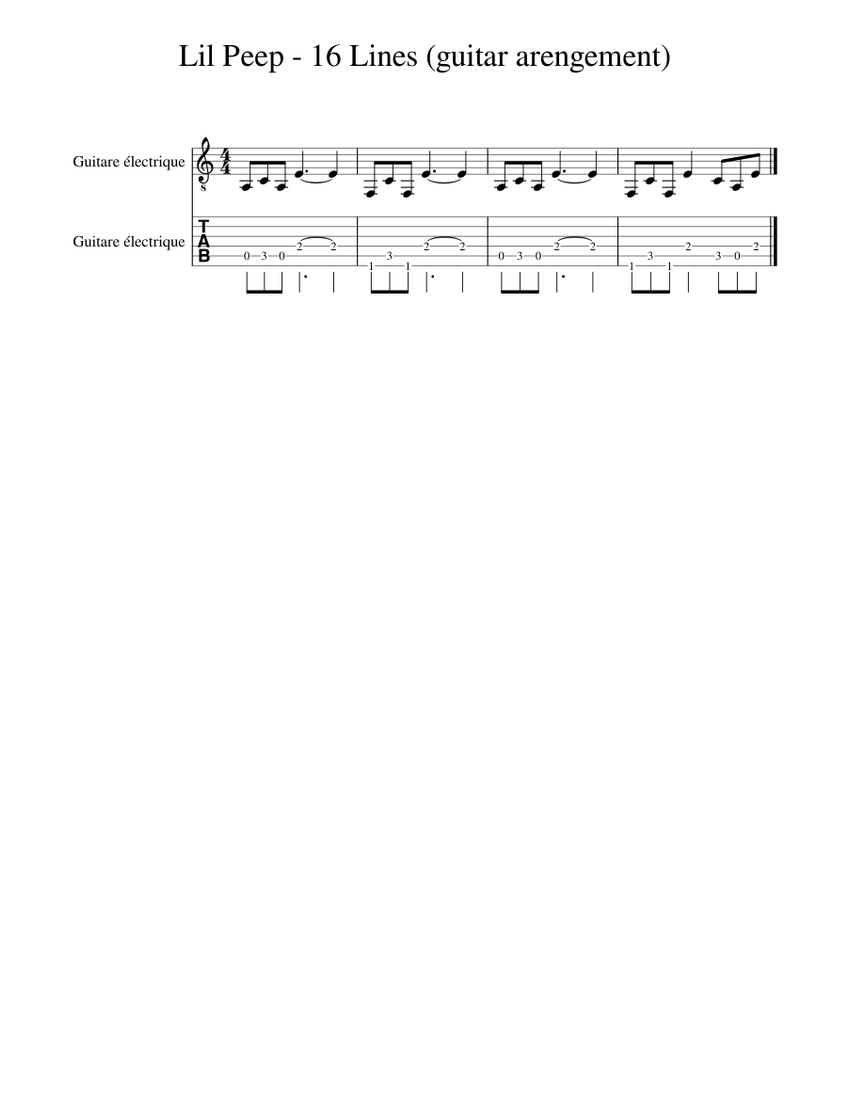Lil Peep - 16 Lines (guitar arengement) Sheet Music and Tab for Guitar ...