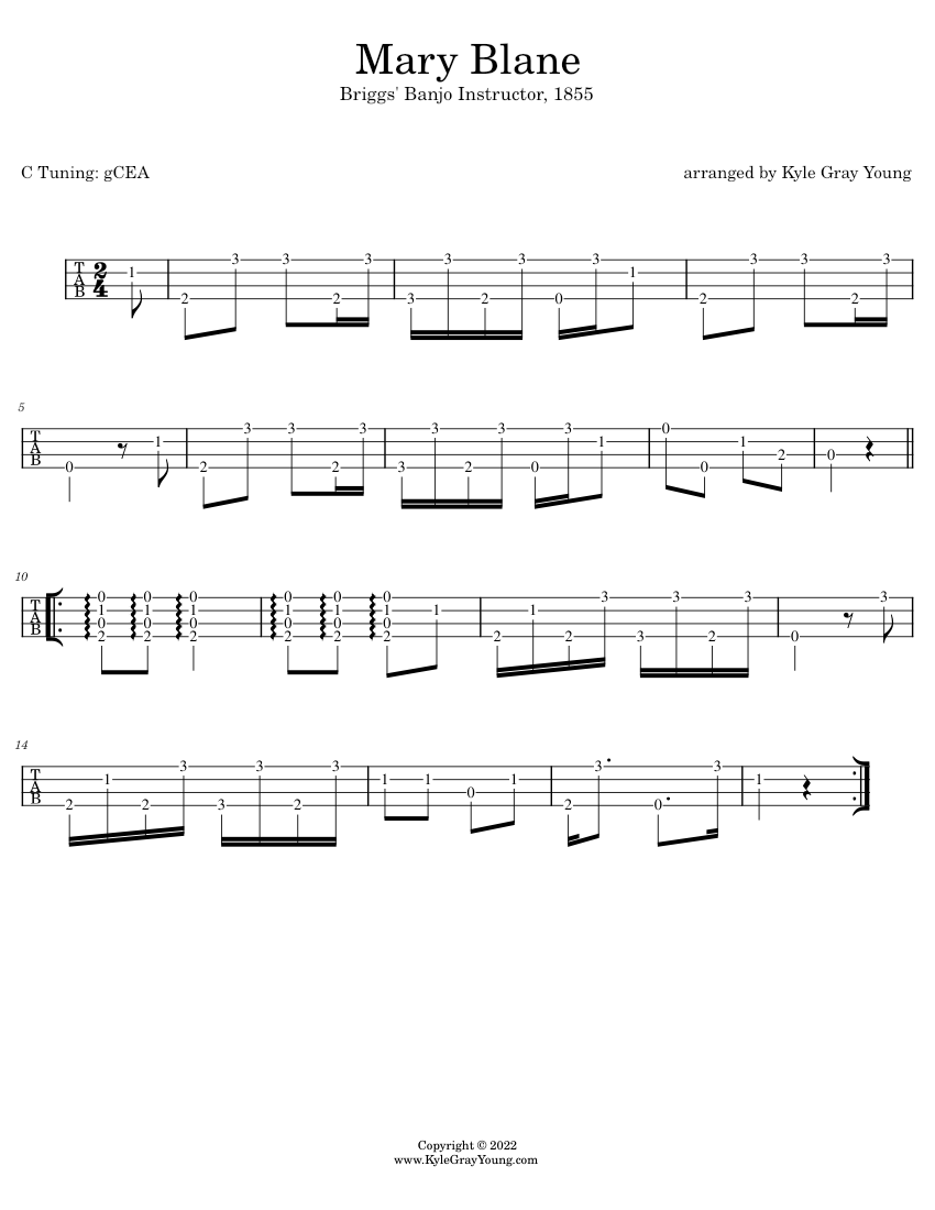 Mary Blane – Briggs' Banjo Instructor (ukulele tablature) Sheet Music ...