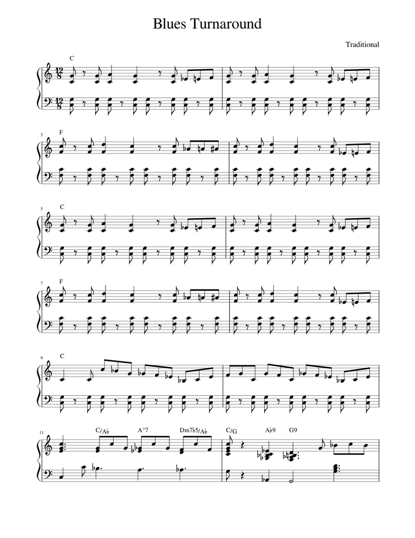 Blues Turnaround Sheet Music with Chords for Piano (Solo) | MuseScore.com