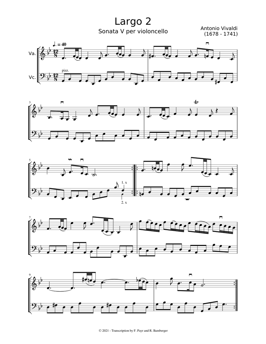 Cello Sonata in E minor, RV 40 – Antonio Vivaldi - 3rd movement Sheet Music for Cello ...