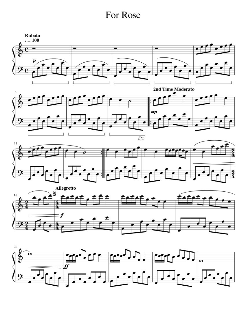 For Rose Sheet music for Piano (Solo) Easy | Musescore.com