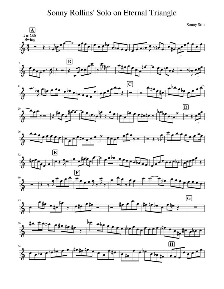 Sonny Rollins' Solo on Eternal Triangle Sheet Music for Saxophone tenor ...