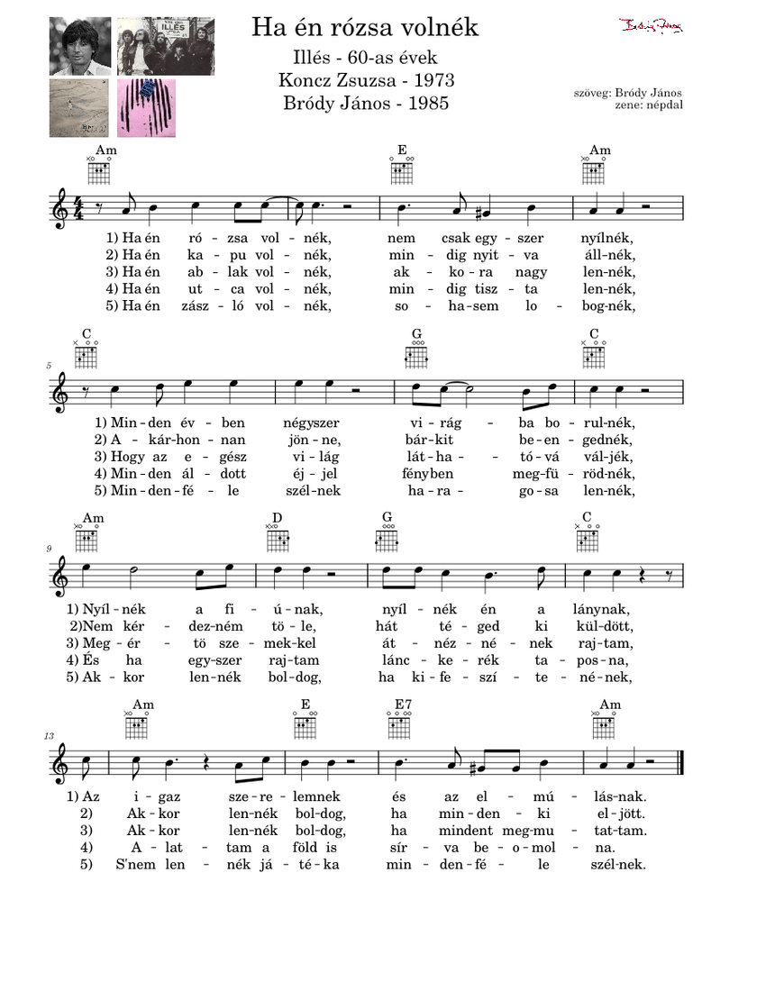 Ha Én Rózsa Volnék – Bródy János Sheet music for Vocals (Solo ...