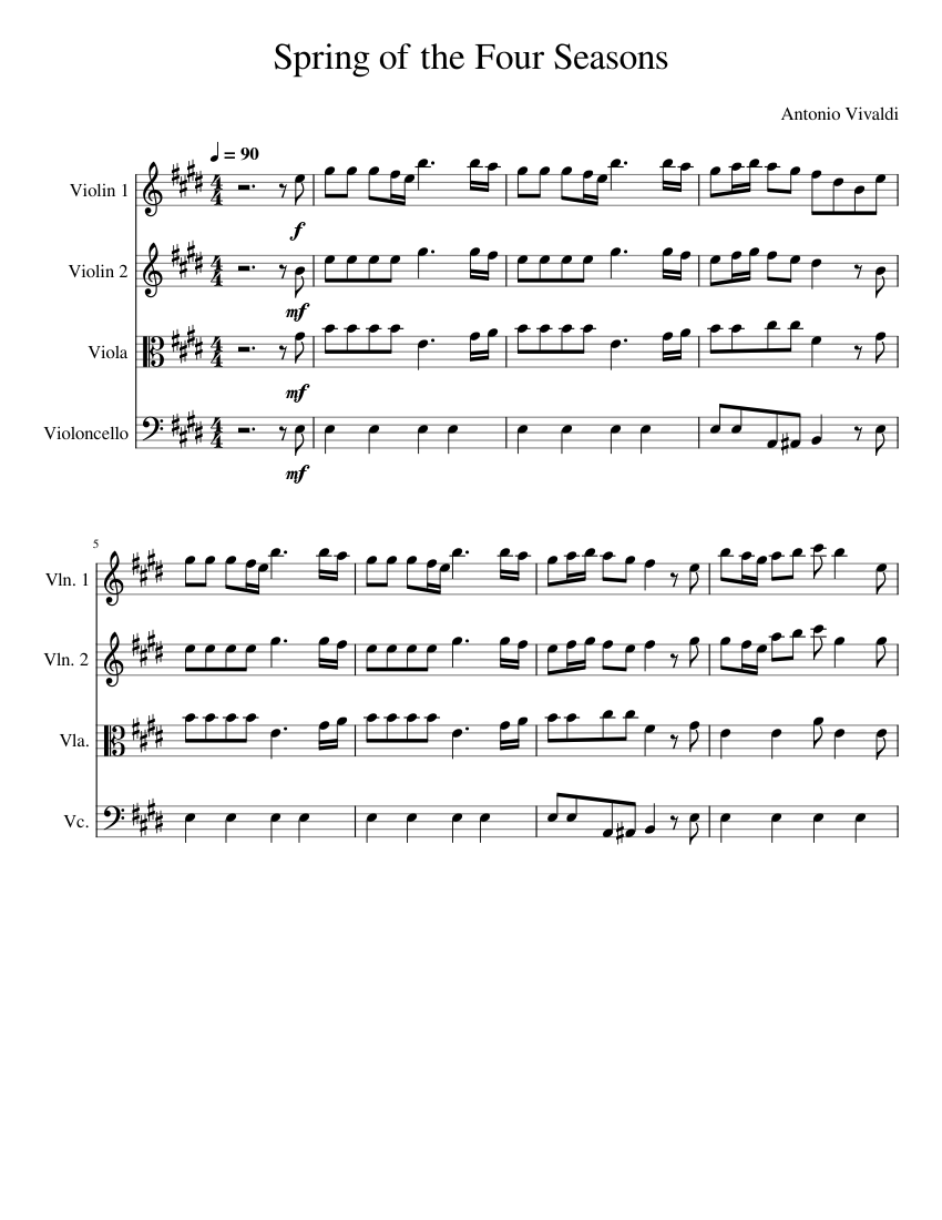 Spring of the Four Seasons Sheet Music for Violin, Viola, Cello (String ...