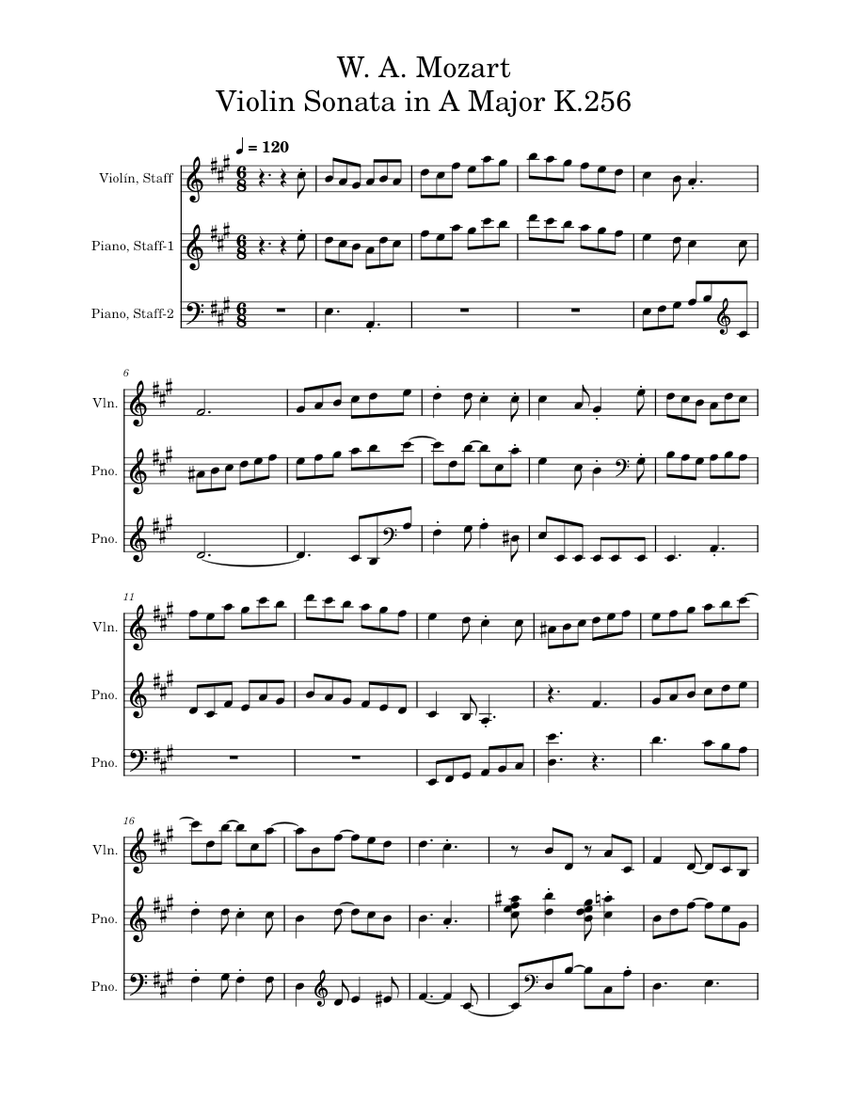 Mozart Violin Sonata in A Major K. 526 Sheet Music for Piano, Violin (Mixed Trio) | MuseScore.com