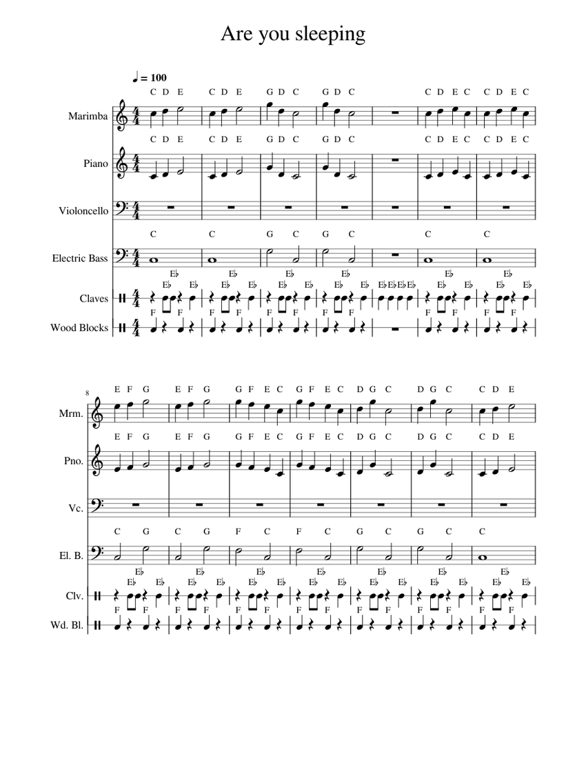Are you sleeping - Keys Are you sleeping Sheet music for Piano, Cello ...