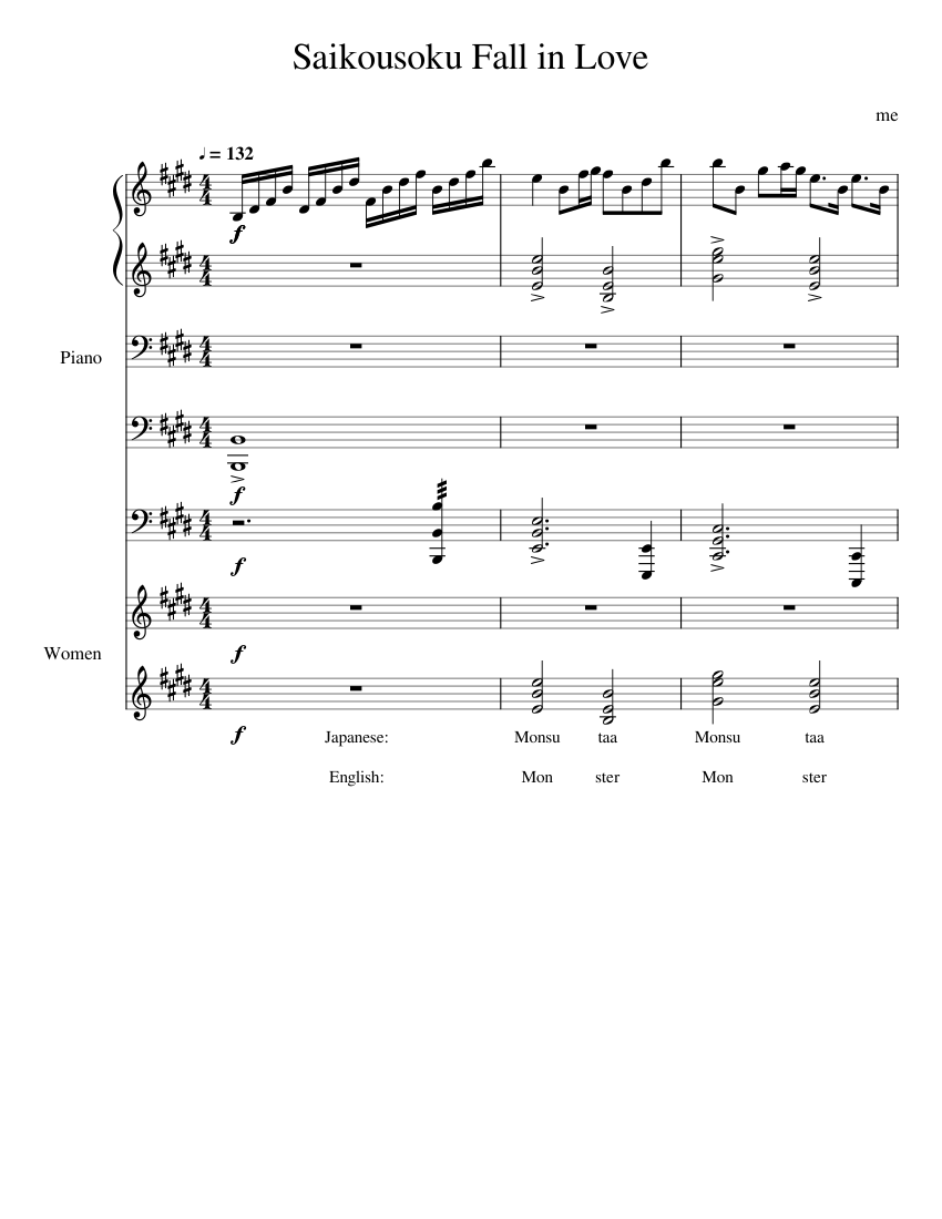 Saikousoku Fall in Love Sheet music for Piano, Female (Mixed Quintet ...