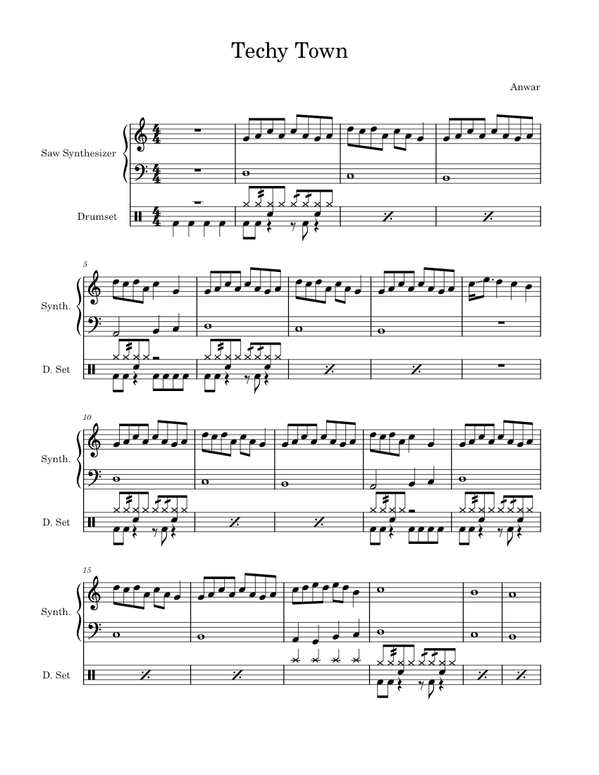 Techy Town Sheet music for Drum group, Synthesizer (Mixed Duet ...
