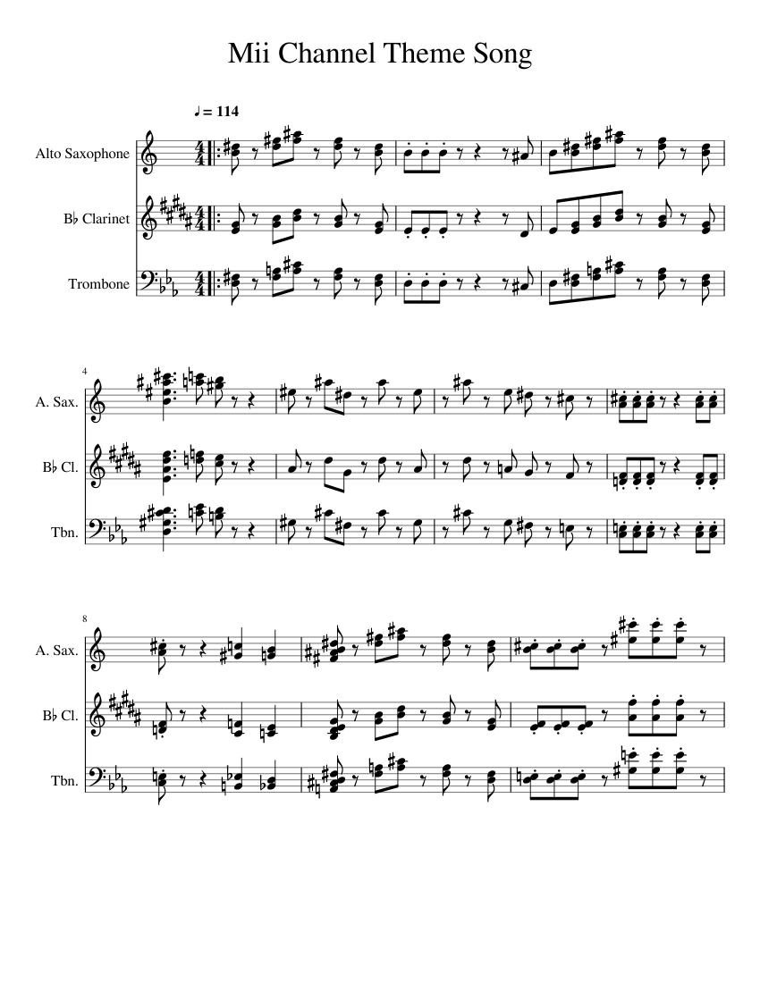 Mii Channel Theme Song Sheet music for Trombone, Clarinet in b-flat ...