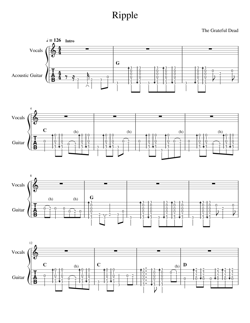 Ripple Sheet Music and Tab with Chords for Piano, Guitar (Mixed Duet ...