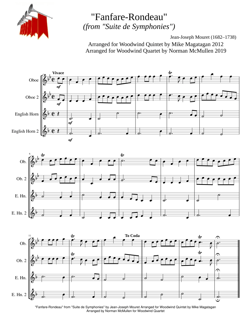 Fanfare Rondeau for Woodwind Quartet (2 Oboes 2EH) Sheet music for Oboe ...