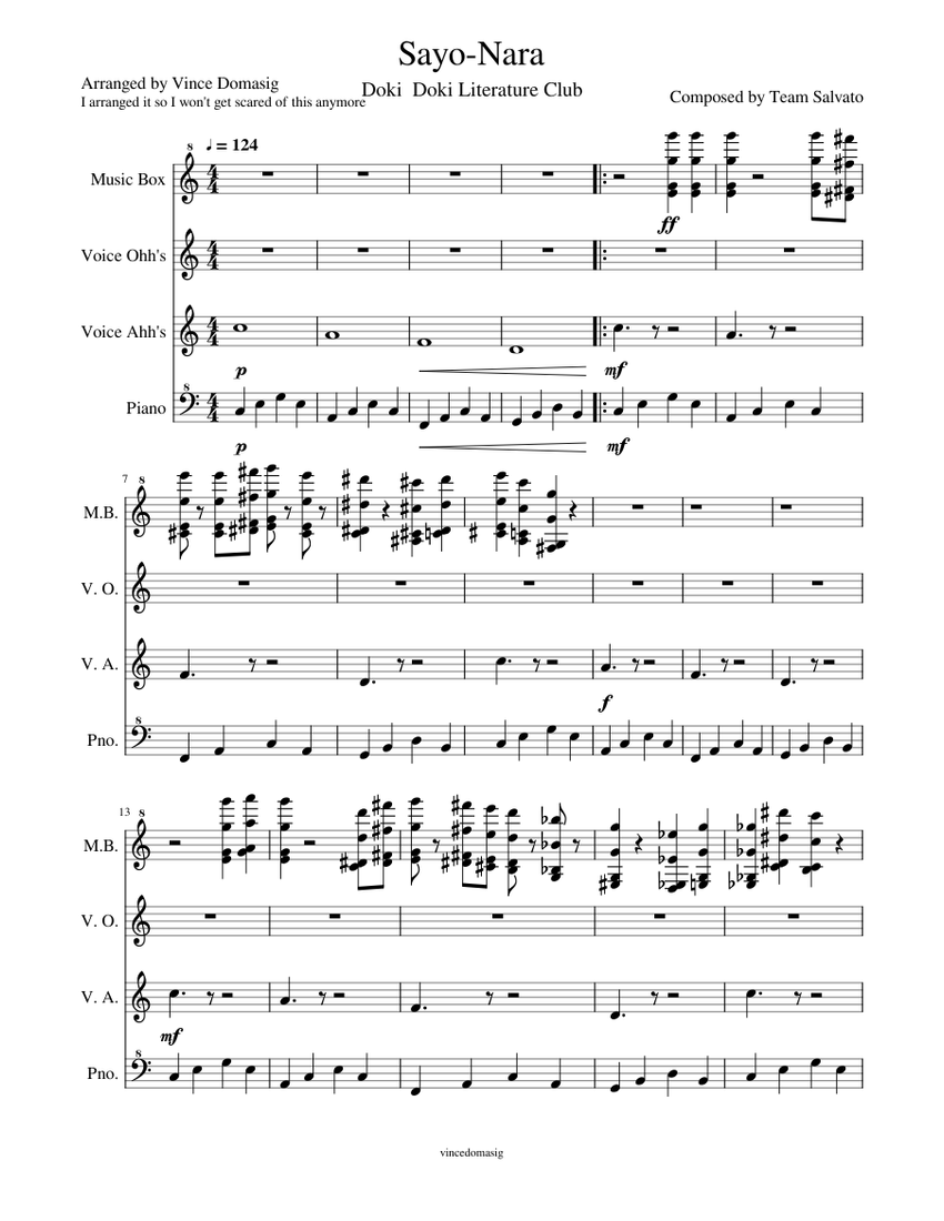 Sayo-Nara - Doki Doki Literature Club Sheet Music for Piano, Vocals (Mixed Ensemble) | MuseScore.com