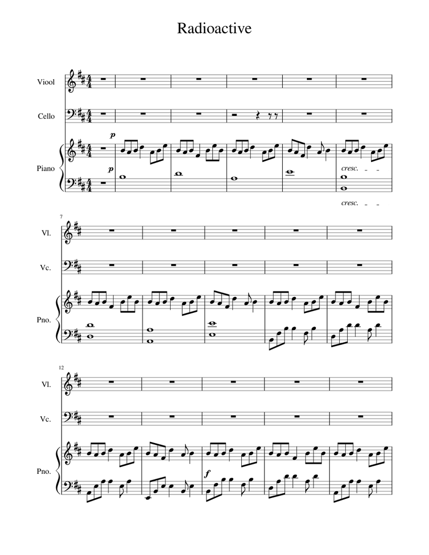 Radioactive Sheet Music for Piano, Violin, Cello (String Trio ...