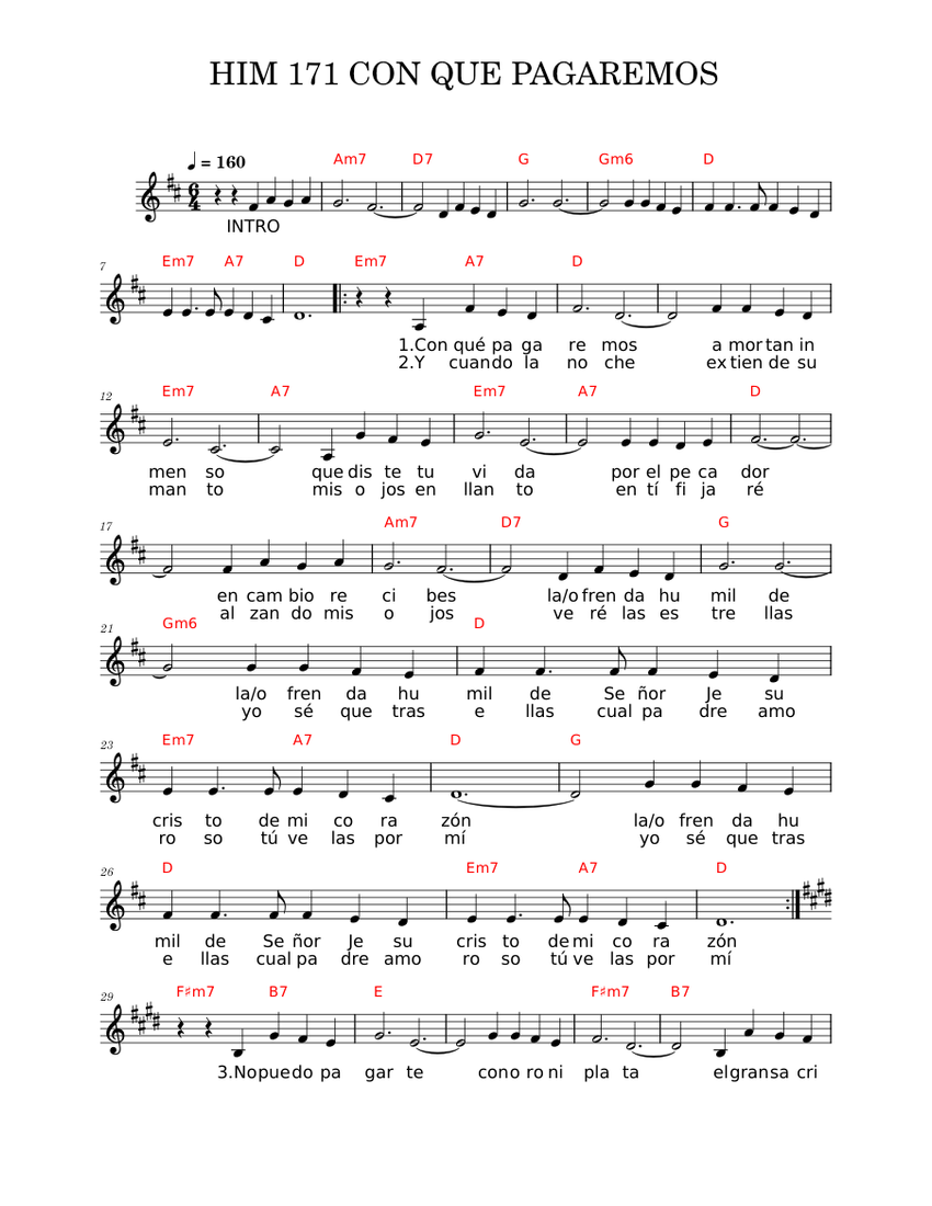 HIM 171 CON QUE PAGAREMOS Sheet music for Piano (Solo) | Musescore.com