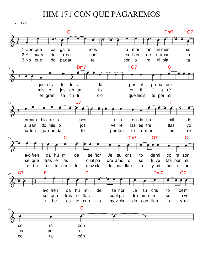 HIM 171 CON QUE PAGAREMOS Sheet Music with Chords for Piano (Solo) Easy ...