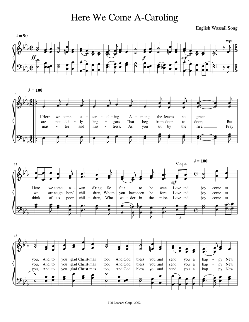 Here We Come A-Caroling Sheet Music for Piano (Solo) easy | MuseScore.com