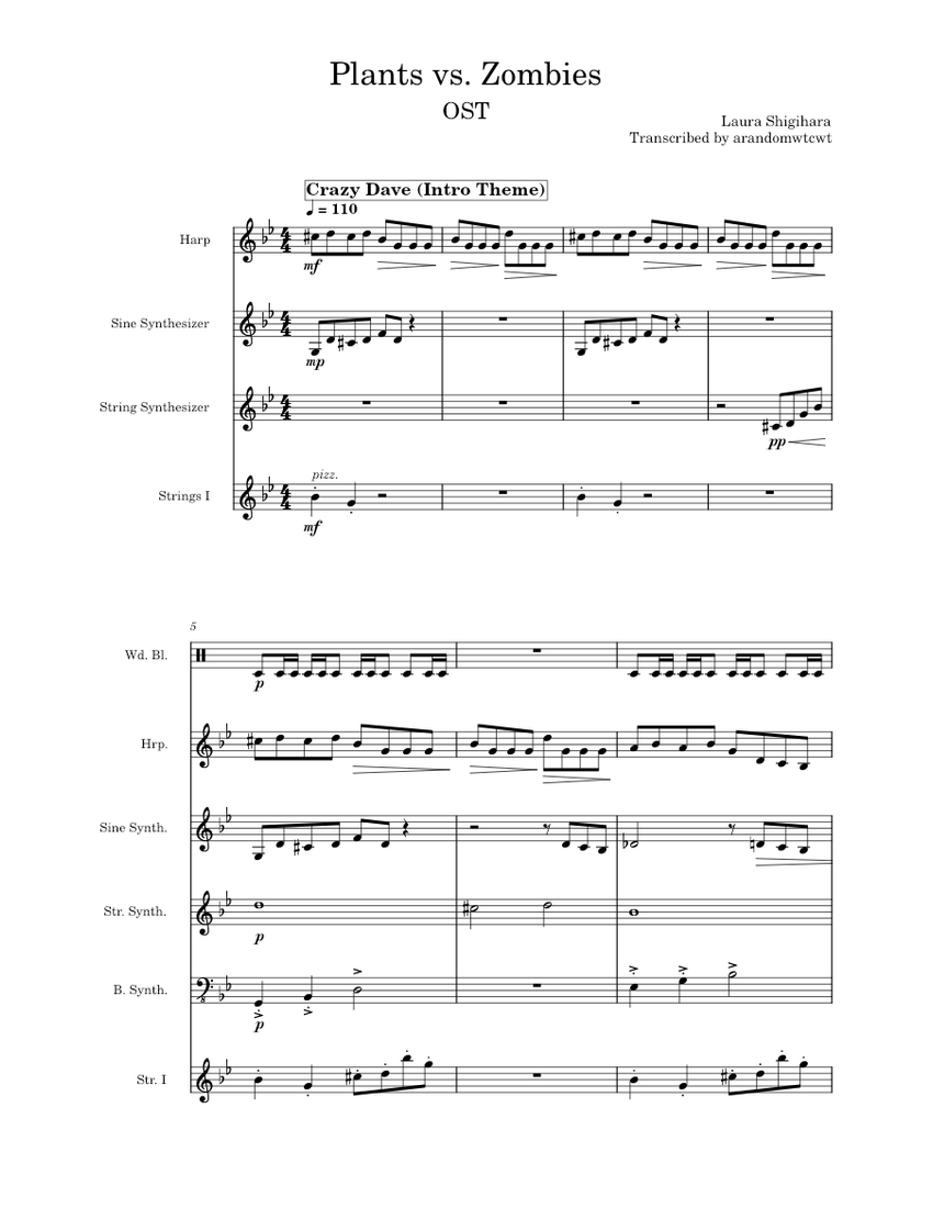 Plants vs. Zombies OST - Laura Shigihara Sheet music for Piano ...
