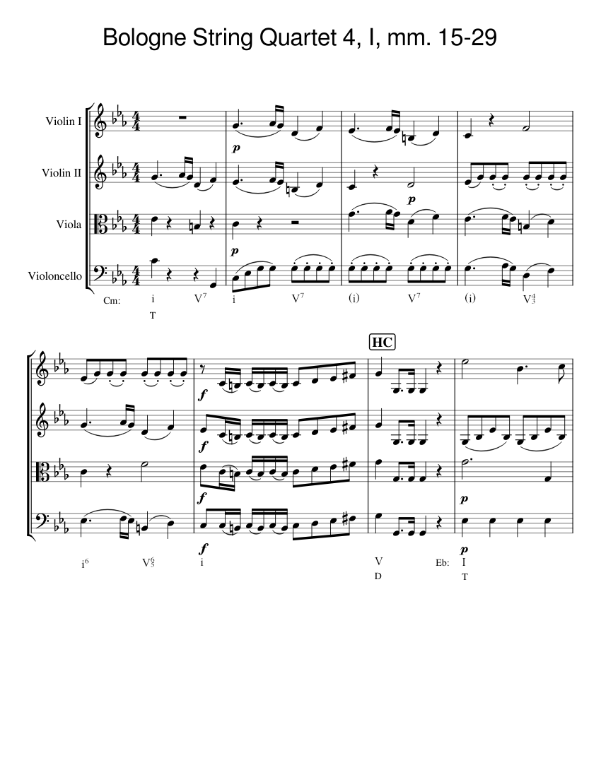 Bologne String Quartet 4, I, mm. 15-29 Sheet music for Violin, Viola, Cello (String Quartet ...