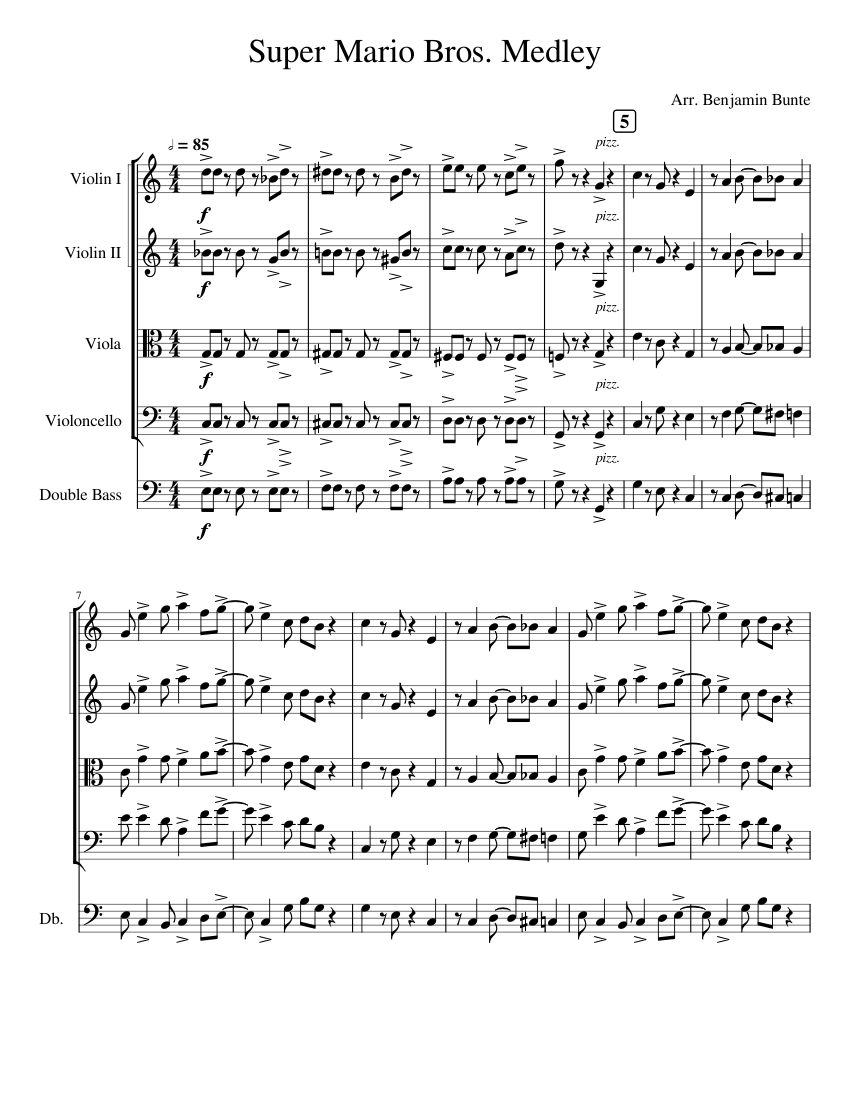 Super Mario Bros. Medley Sheet music for Contrabass, Violin, Viola, Cello (String Orchestra ...
