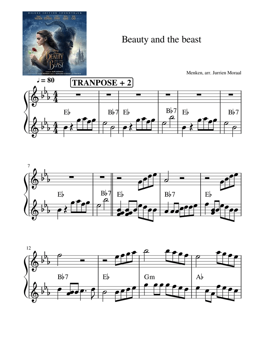 Beauty and the beast, Nellie in Eb 2 balken Sheet Music with Chords for ...