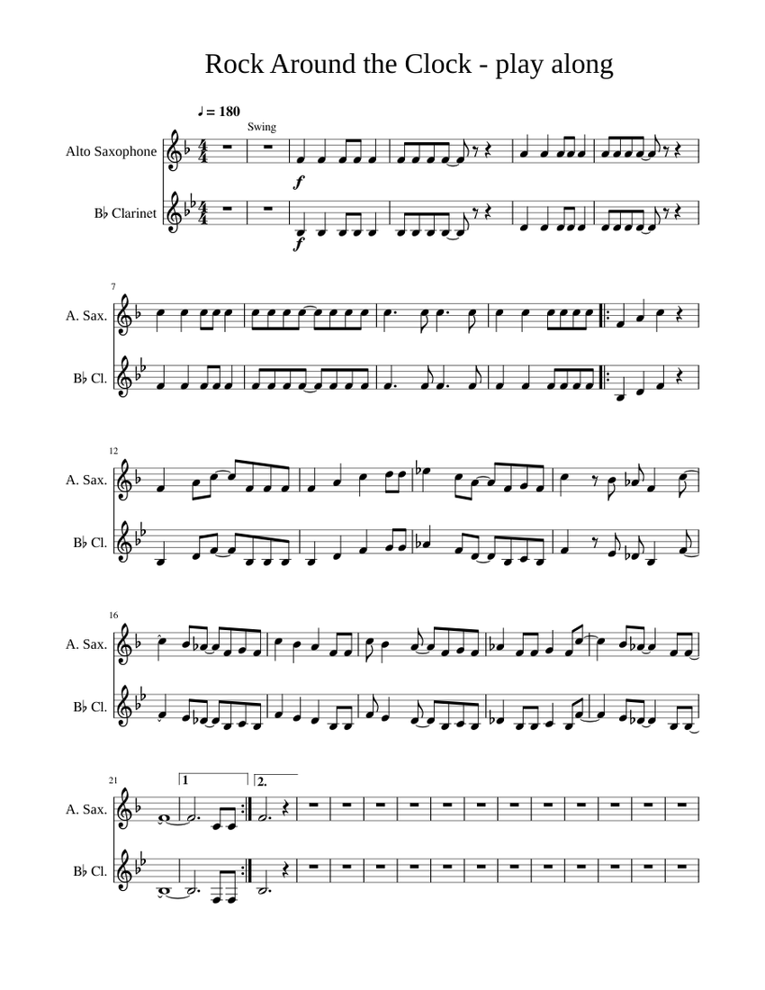 Rock Around the Clock v2 - play along Sheet Music for Clarinet in b ...