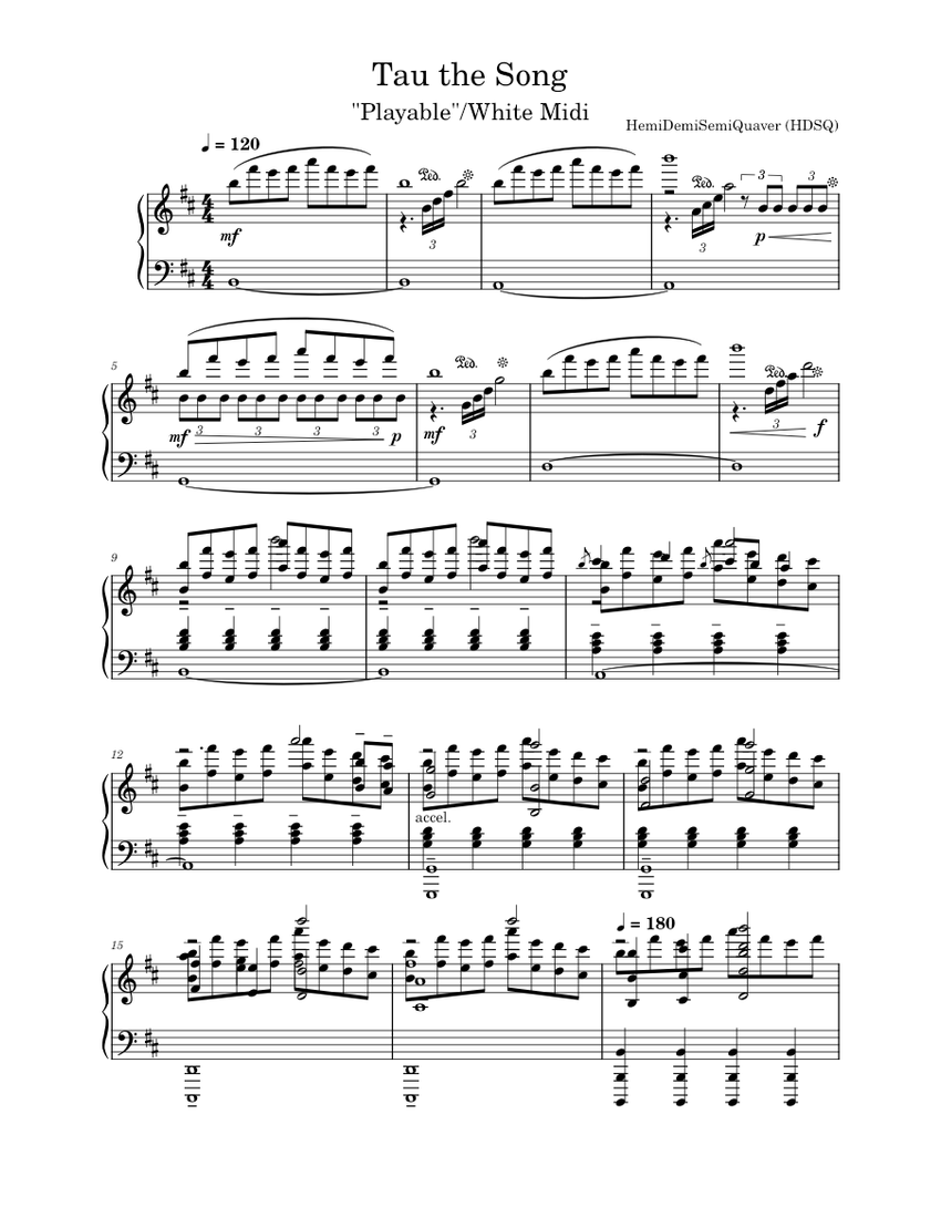 Tau the Song – HDSQ (White Midi) Sheet Music for Piano (Solo ...
