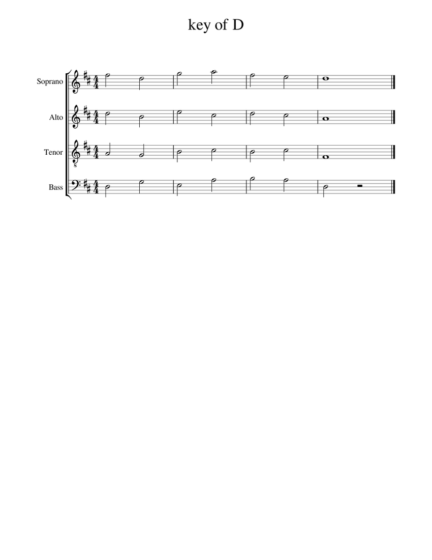 key of D Sheet music for Soprano, Alto, Tenor, Bass voice (Choral ...