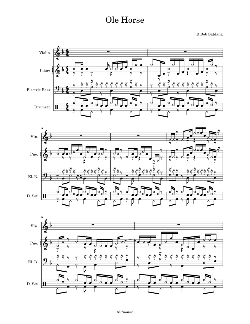 Ole Horse Sheet music for Piano, Violin, Bass guitar, Drum group (Mixed ...