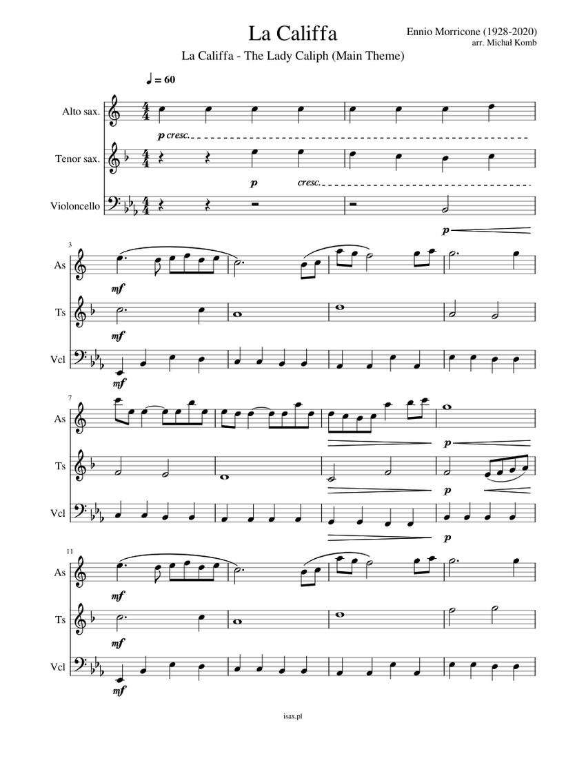 La Califfa – Ennio Morricone Sheet music for Saxophone alto, Saxophone ...