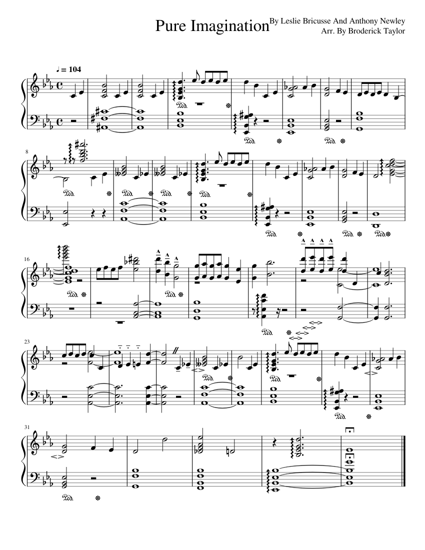 Pure Imagination (Piano Arrangment) Sheet Music for Piano (Solo) easy ...