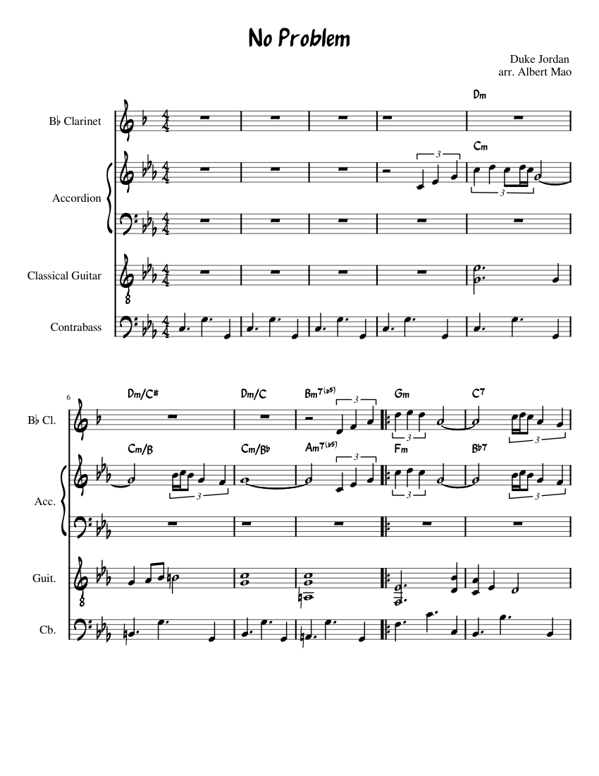 No Problem Sheet Music with Chords for Accordion, Clarinet in b-flat ...