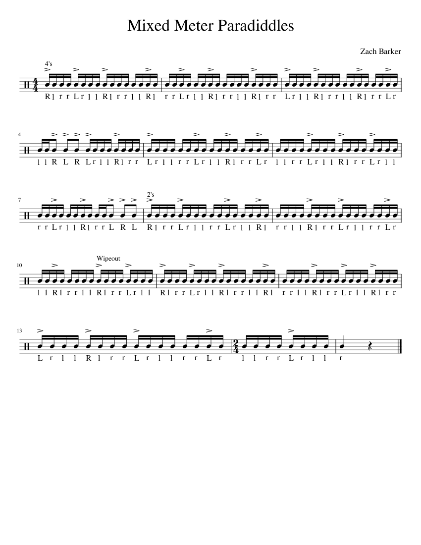 Mixed Meter Paradiddles Sheet music for Snare drum (Solo) | Musescore.com