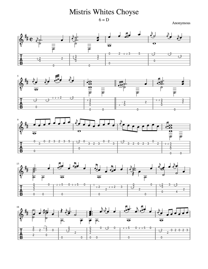 Mistress White's Choice Mistris Whites Choyse Sheet music for Guitar ...