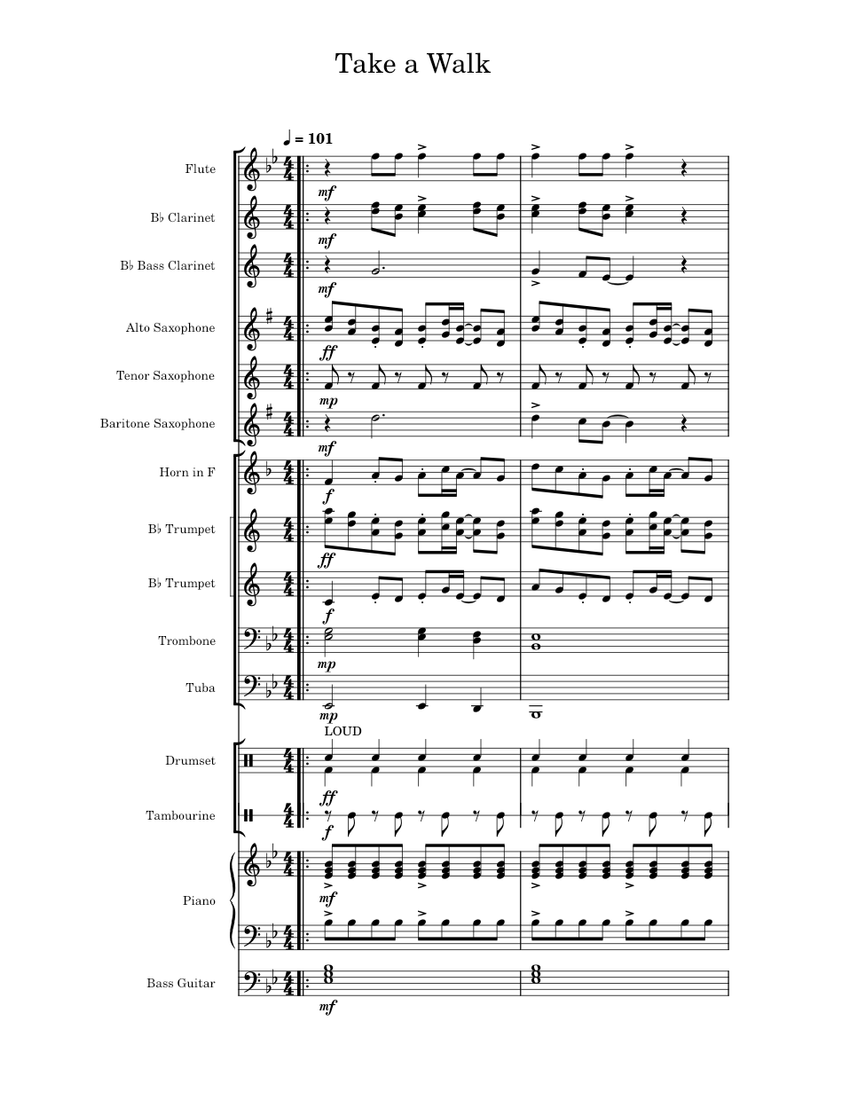 Take a Walk (Pep Band) Sheet Music for Piano, Trombone, Tuba ...