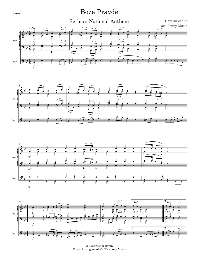 Bože Pravde (Serbian National Anthem) Organ Cover Sheet music for Organ ...