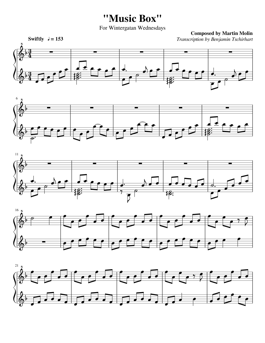 Music Box - Wintergatan Wednesdays Sheet music for Piano (Solo) Easy ...