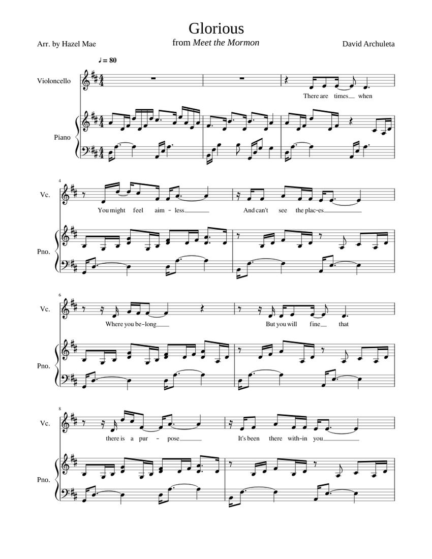 Glorious Sheet music for Piano, Cello (Solo) | Musescore.com