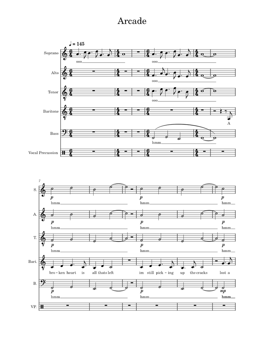 Arcade – Duncan Laurence feat. FLETCHER Acappella Arrangement Sheet ...