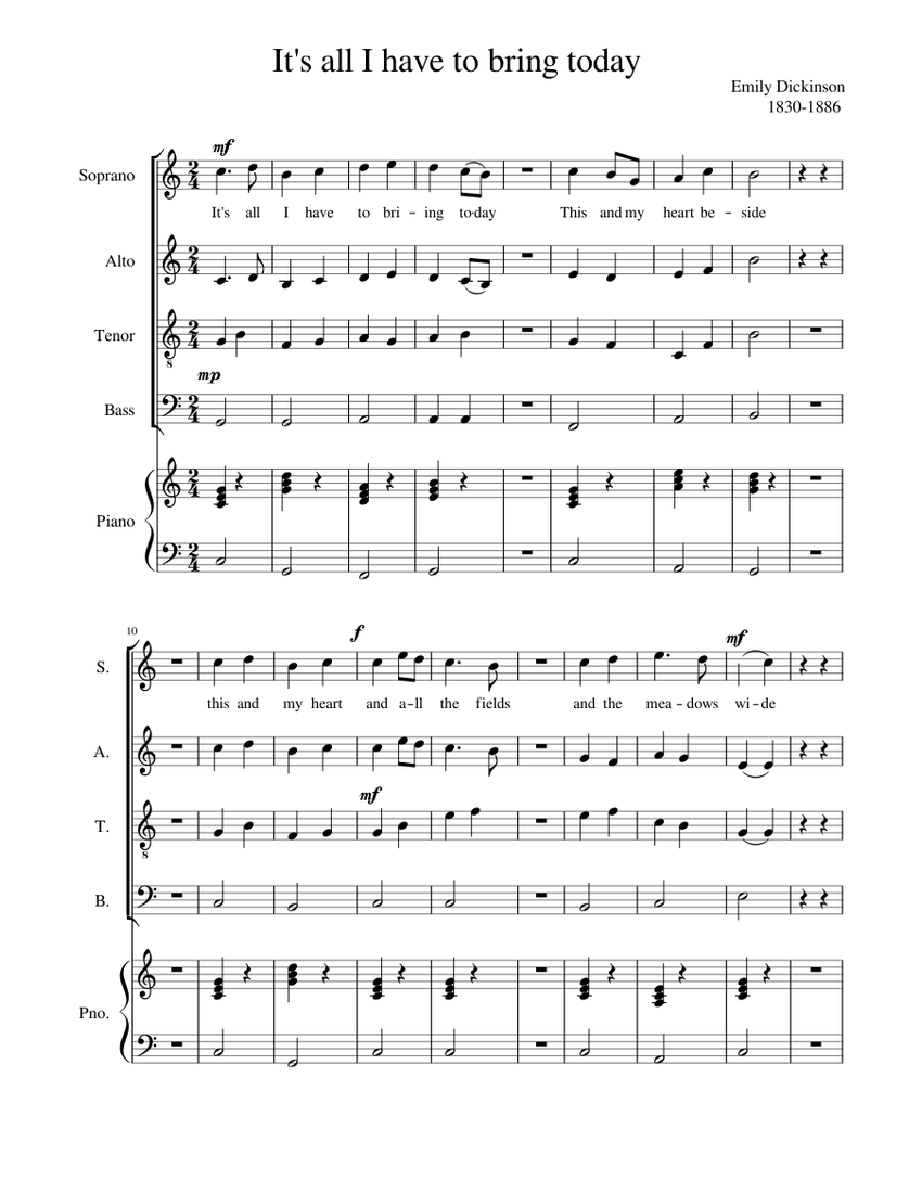 It's all I have to bring today Sheet Music for Piano, Bass guitar ...