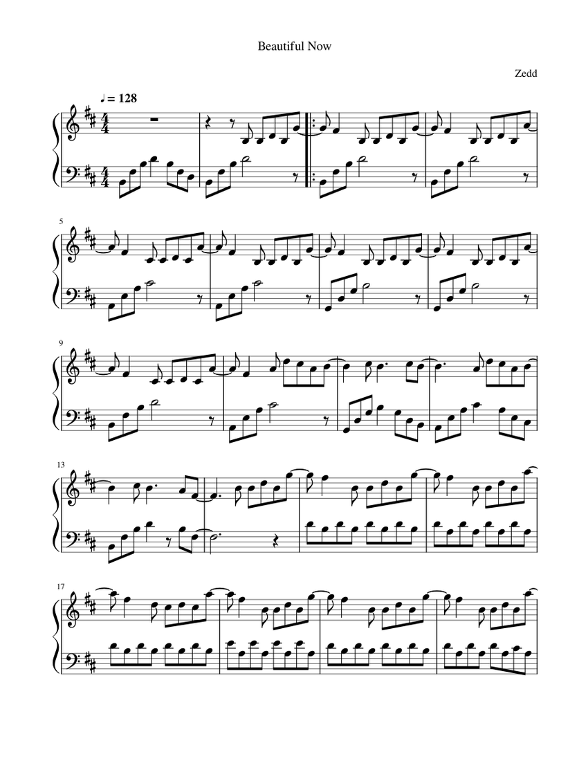 Zedd - Beautiful Now (Nivicind Edit) Sheet Music for Piano (Solo) Easy ...