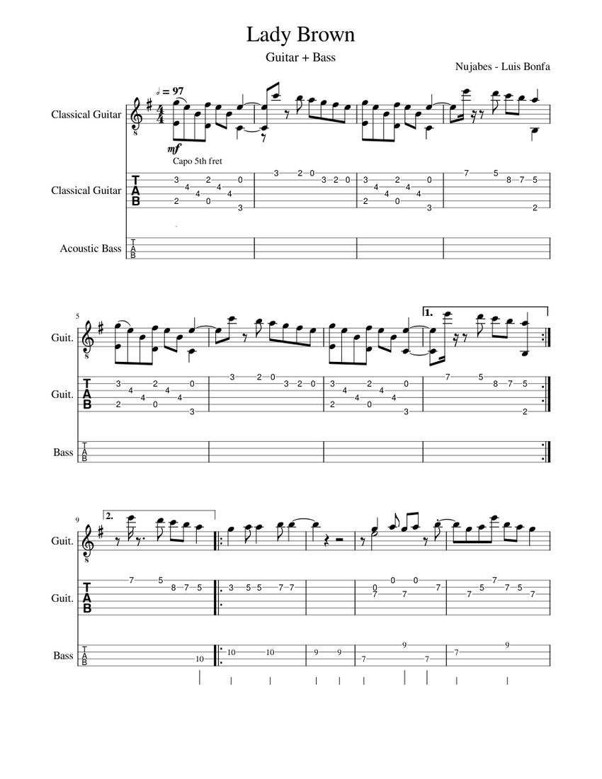 Lady Brown Sheet Music and Tab for Guitar, Bass guitar (Mixed Trio ...