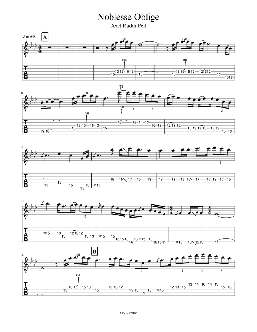 Noblesse Oblige (Axel Ruddi Pell) Sheet Music and Tab for Guitar (Solo ...
