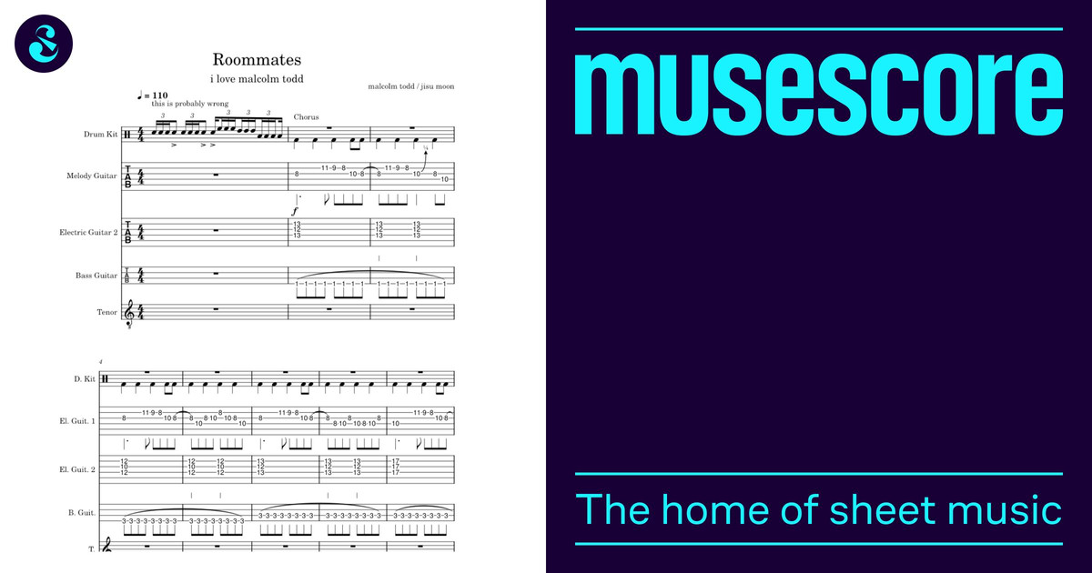 Roommates – Malcolm Todd Sheet Music for Guitar, Bass guitar, Drum ...