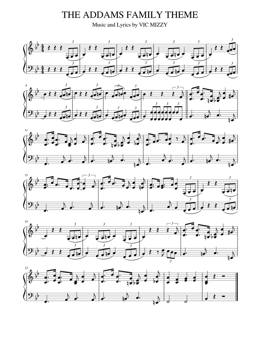 The Addams Family Theme – Misc Soundtrack Sheet Music for Piano (Piano ...