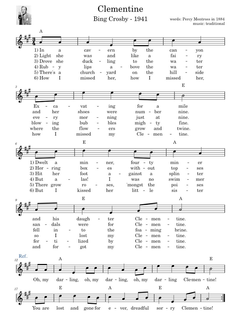 Oh my darling clementine – Misc Traditional Sheet Music for Vocals ...