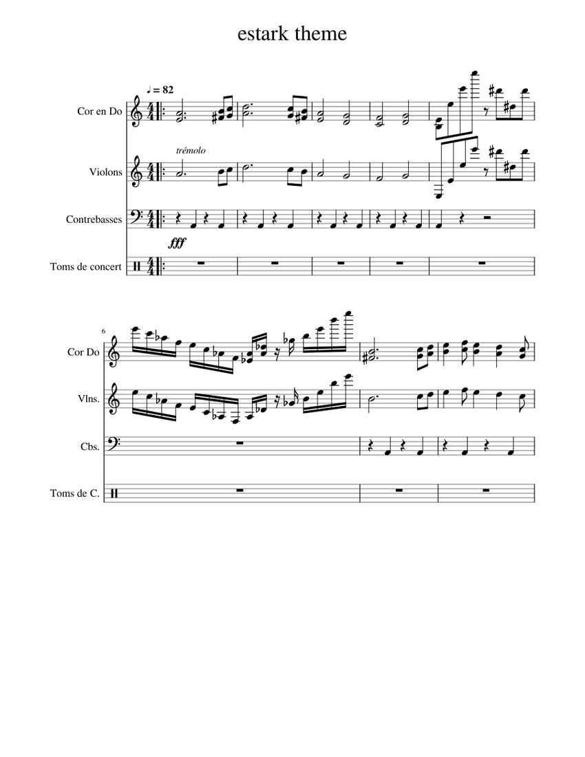 estark theme Sheet music for Tom tom, Strings group, Natural horn ...