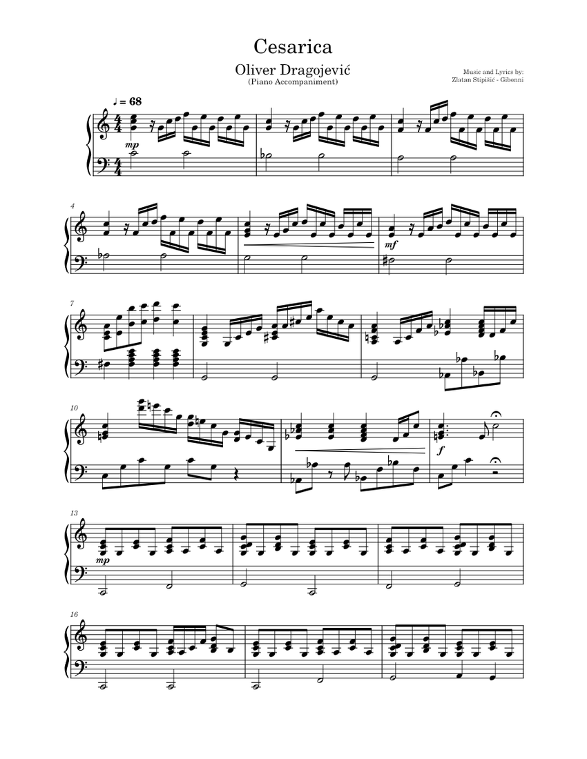 Cesarica – Oliver Dragojević ‎‎‎‏‏‎ ‎ - piano tutorial